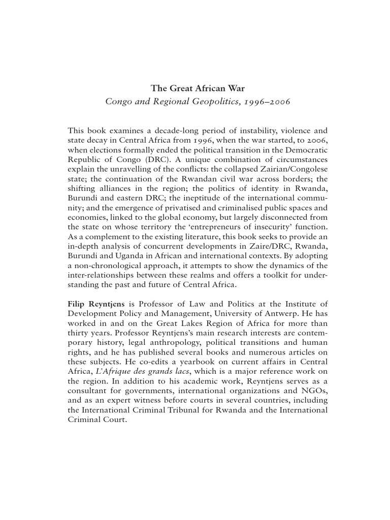 The Great African War Congo and Regional Geopolitics 1996 2006 PDF ...