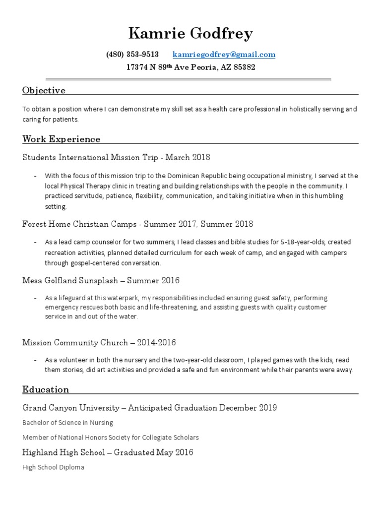Kamrie Godfrey Resume Official | PDF | Intravenous Therapy | Health Care