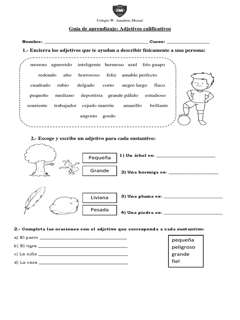 Guía de Adjetivos Calificativos | PDF | Adjetivo