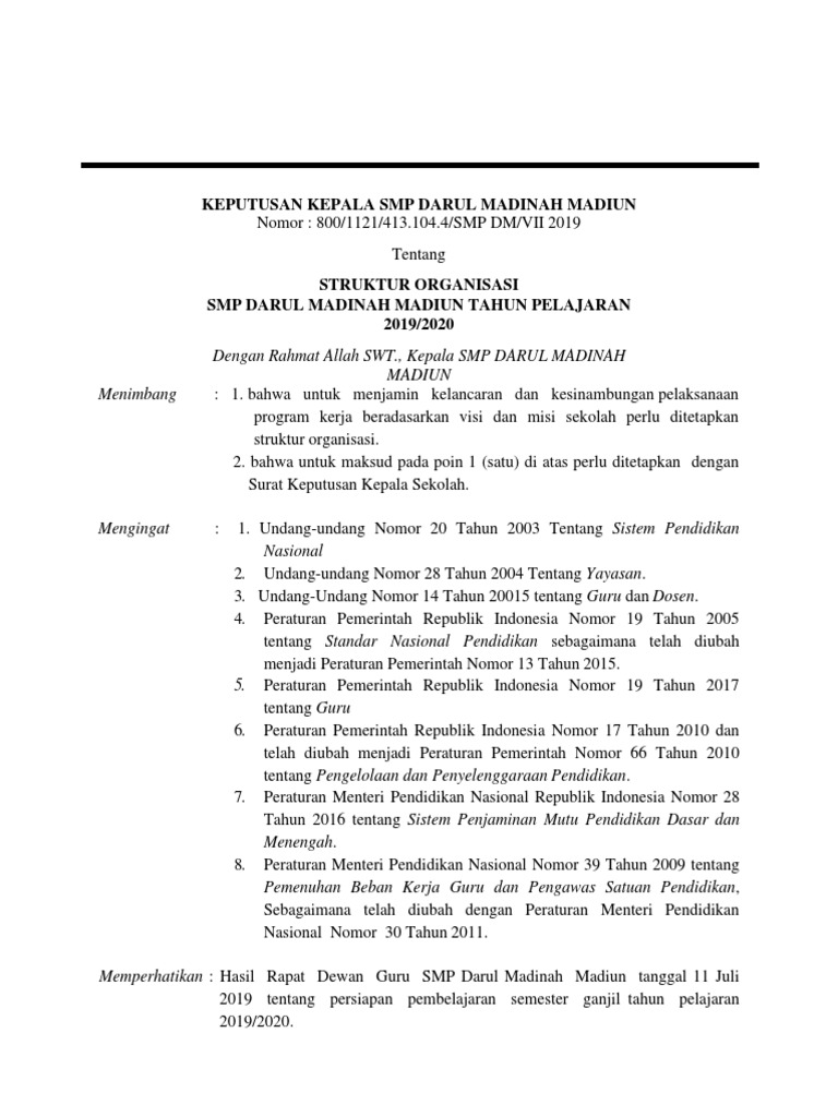 SK Struktur Organisasi Sekolah | PDF