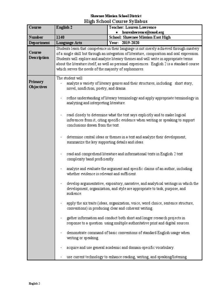 English 2 Lawrence | PDF | Homework | Narrative