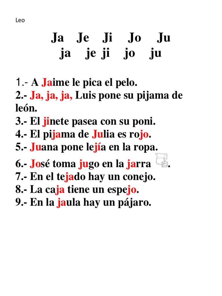 Oraciones Con La Letra J Para Niños Pdf Ficción General