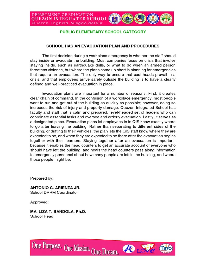 School Has An Evacuation Plan and Procedures: Public Elementary School ...