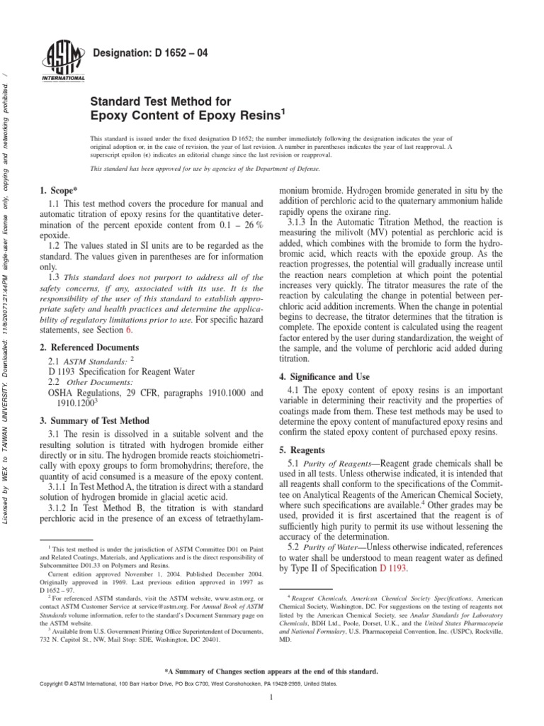 Astm D-1652-04 - Eew | Download Free PDF | Titration | Chemistry