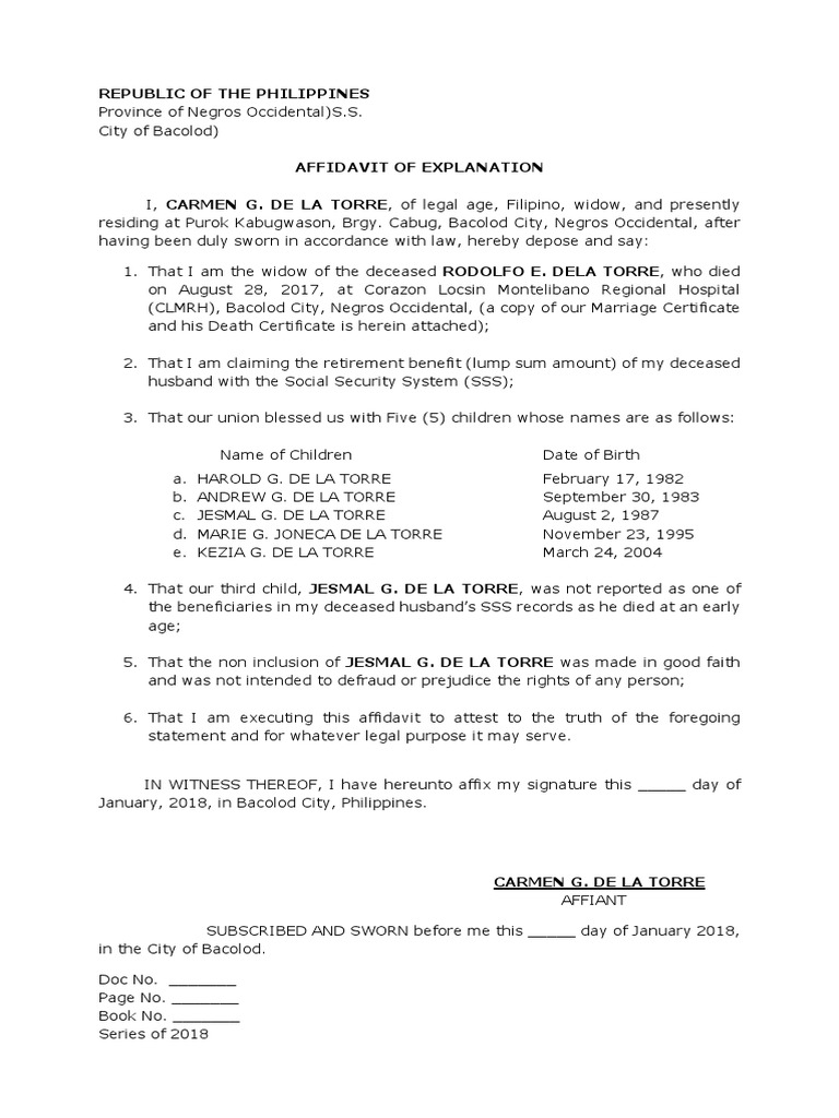 SSS Affidavit of Explanation 2 | PDF