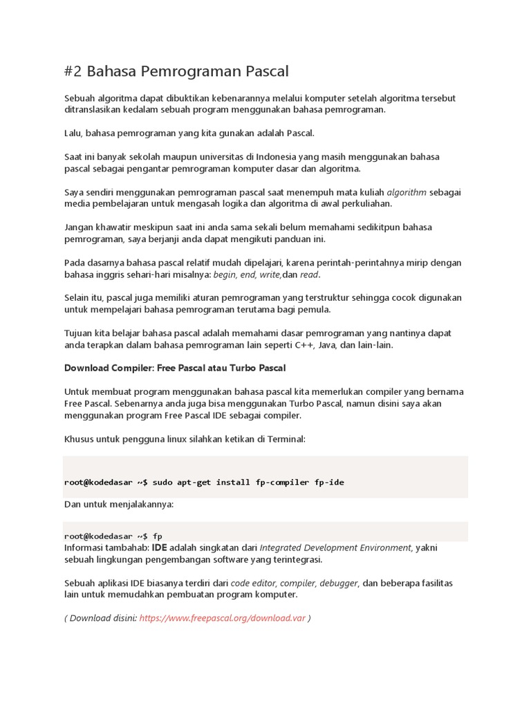 Bahasa Pemrograman Pascal | PDF | Karier & Perkembangan | Komputer