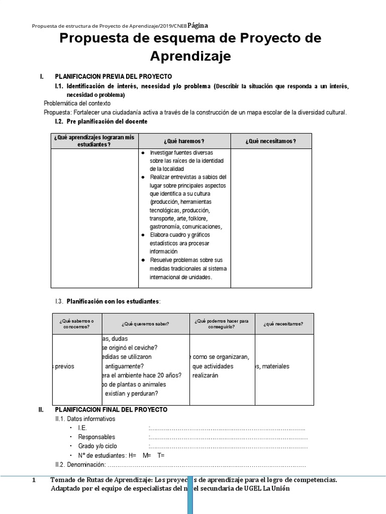 Esquema de Proyecto de Aprendizaje | Descargar gratis PDF | Evaluación | Aprendizaje
