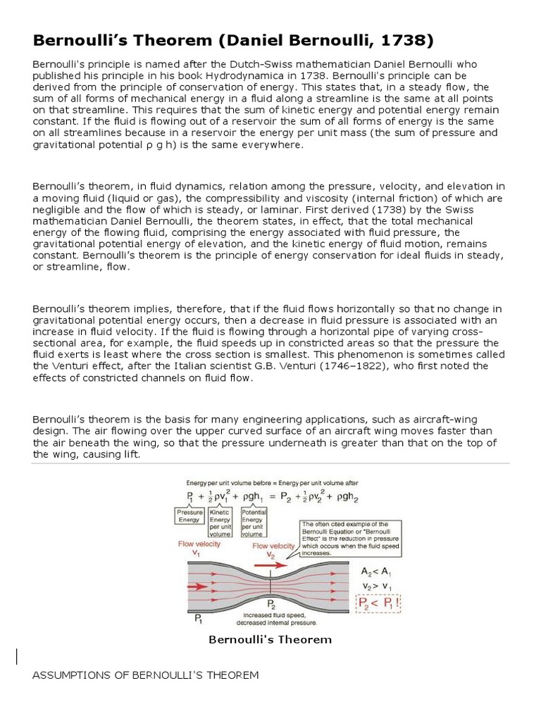 Understanding Bernoulli's Theorem in Fluid Dynamics | PDF | Fluid ...