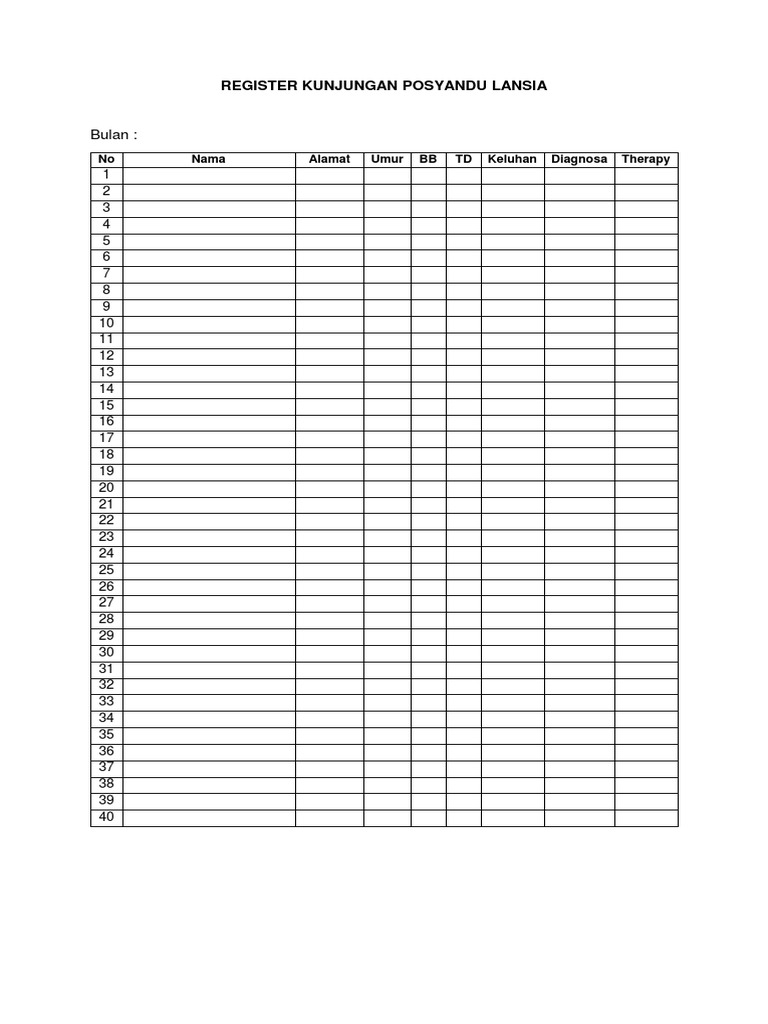 Register Kunjungan Posyandu Lansia | PDF