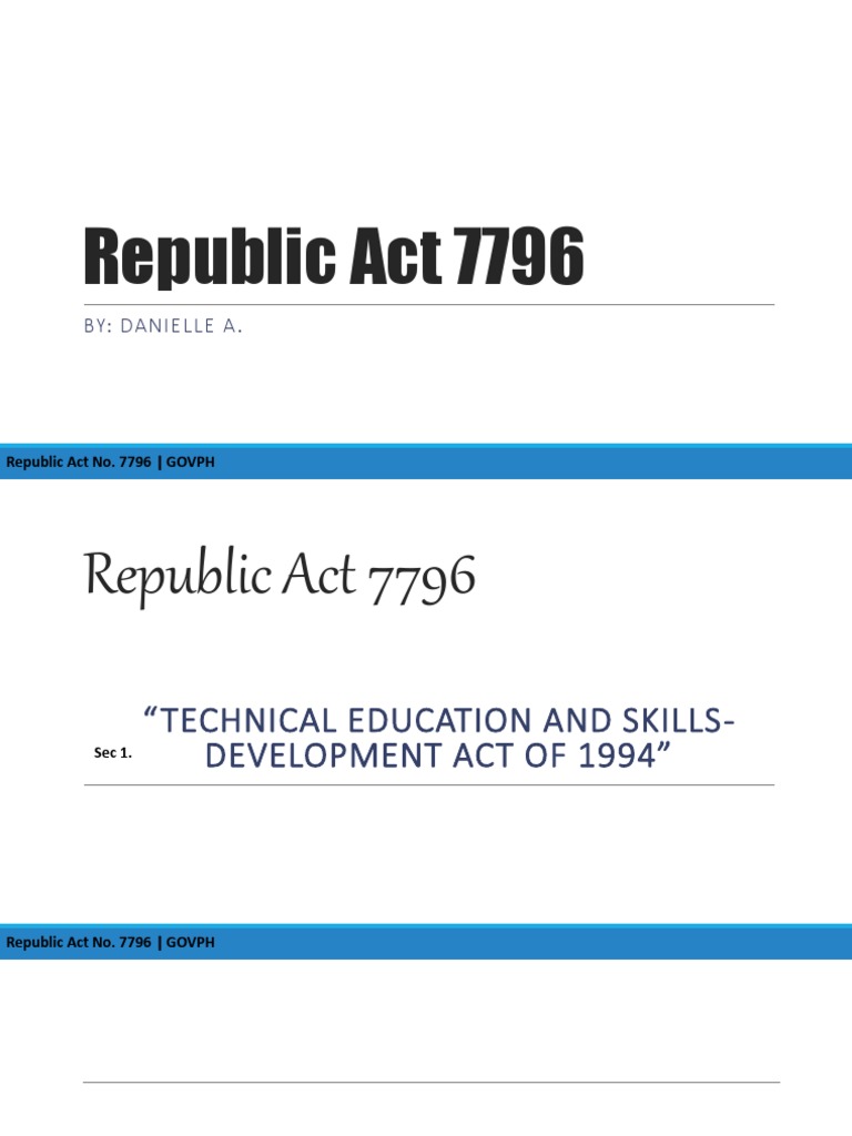 Republic Act 7796: By: Danielle A | PDF | Learning