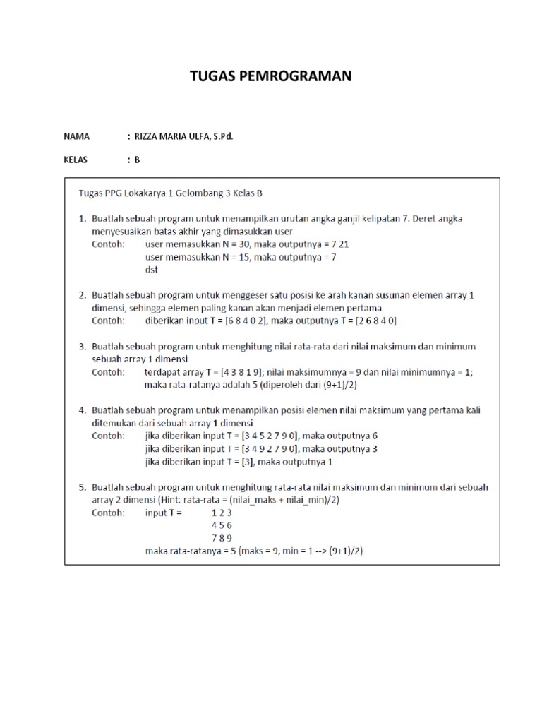Tugas Pemrograman: Nama: Rizza Maria Ulfa, S.Pd. Kelas: B | PDF