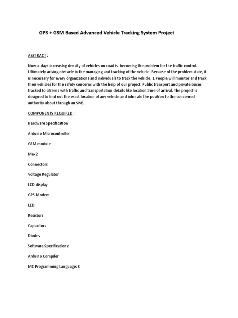 GPS + GSM Based Advanced Vehicle Tracking System Project | PDF