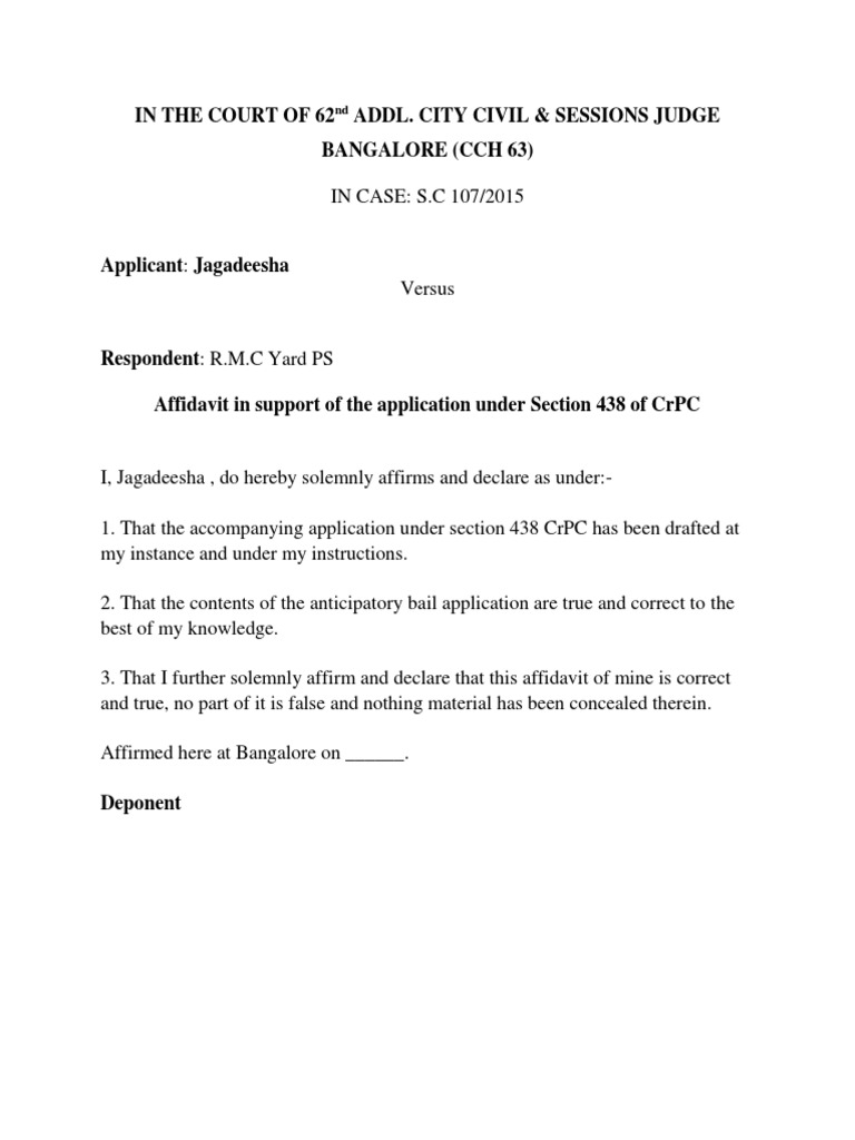 Affidavit Verifying The Facts in Support of Anticipatory Bail ...