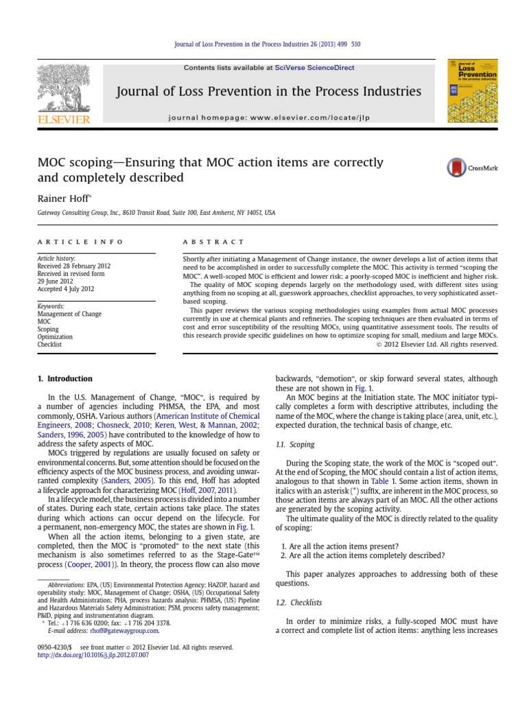 Scope of MoC - Metodologia Tecnica | PDF | Instrumentation | Risk