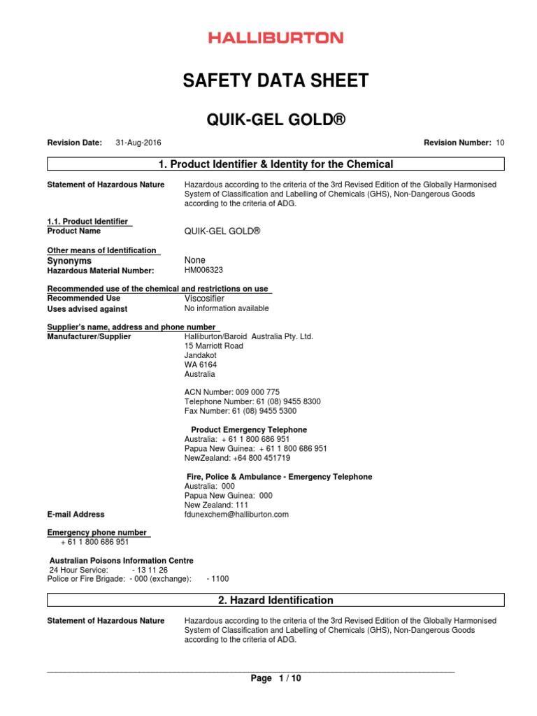 Msds Quik Gel Gold PDF | PDF | Personal Protective Equipment ...