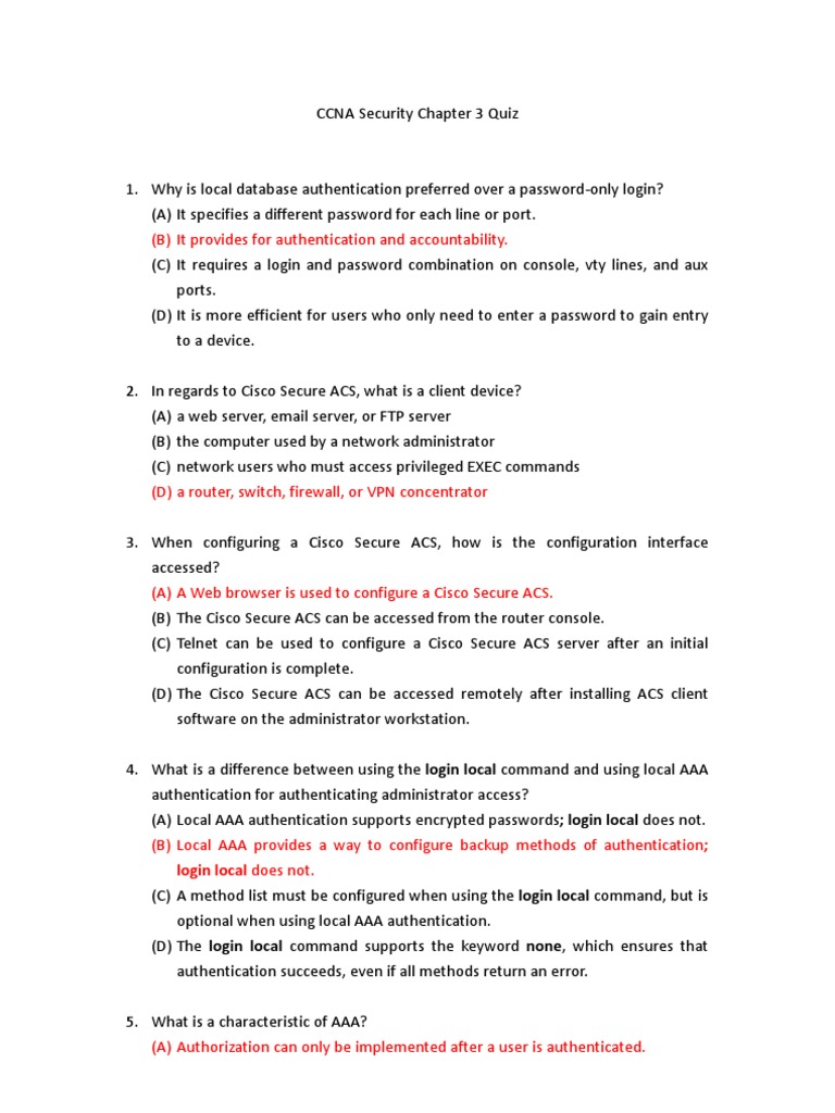CCNA Security Chapter 3 Quiz | PDF | Radius | Internet Protocols