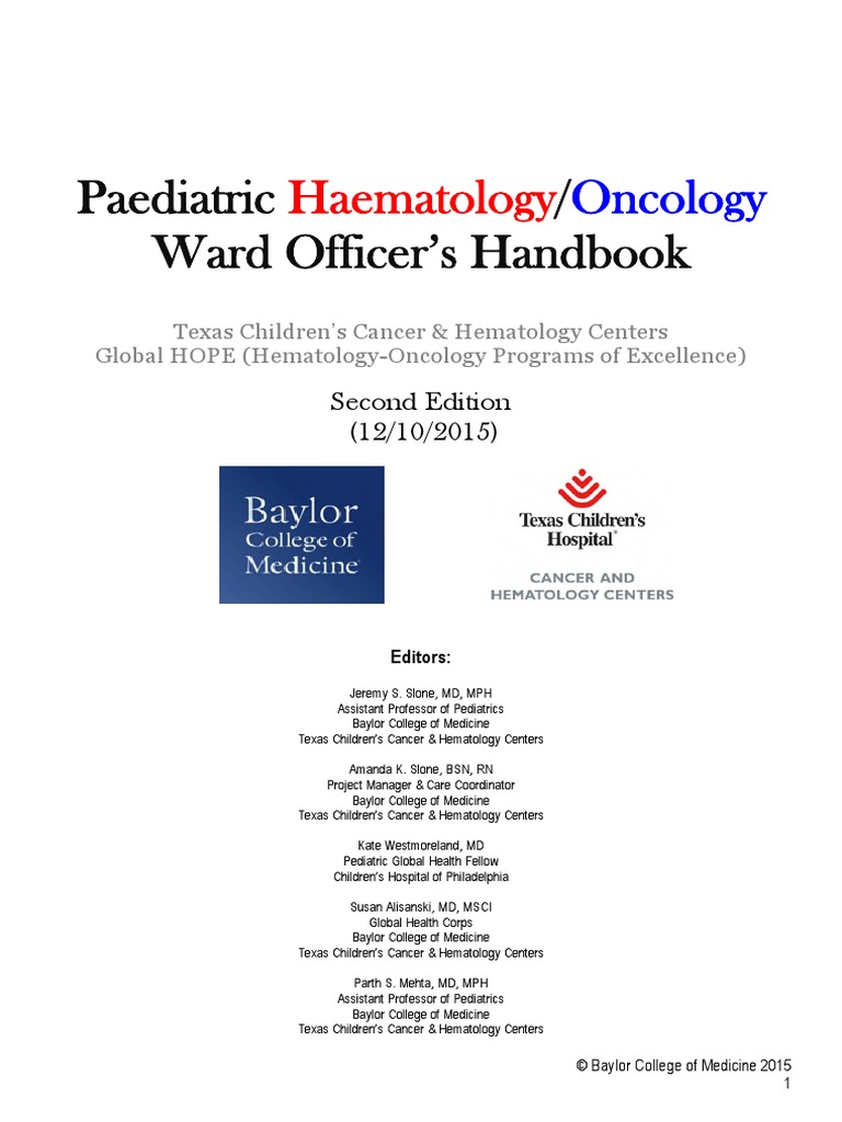 Pediatric Hematology-Oncology Ward Officers Handbook | PDF ...