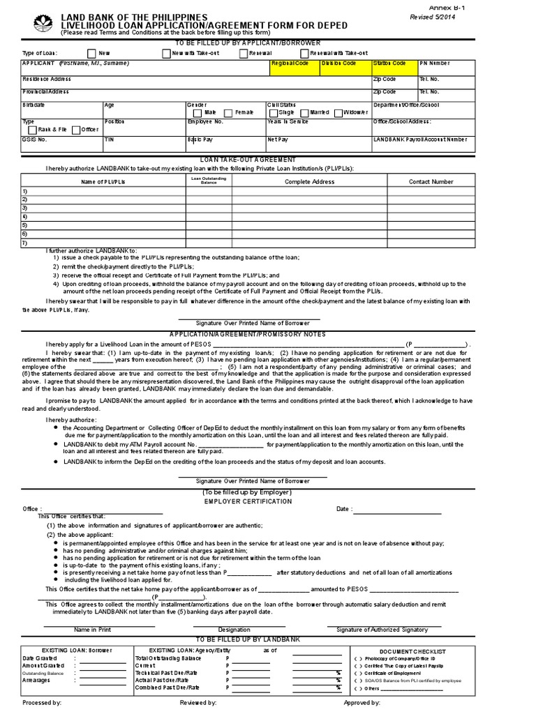 Livelihood Loan Application Form For Deped - 1 | PDF | Payroll | Loans