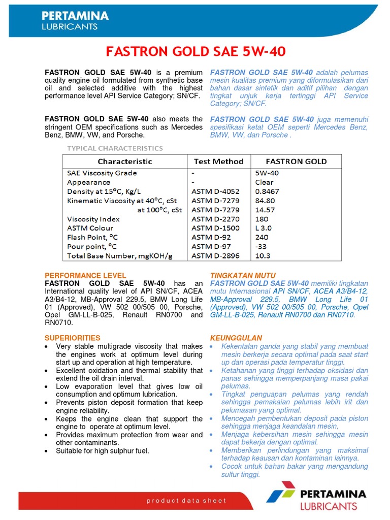 Fastron Gold 5W-40 API SN | PDF