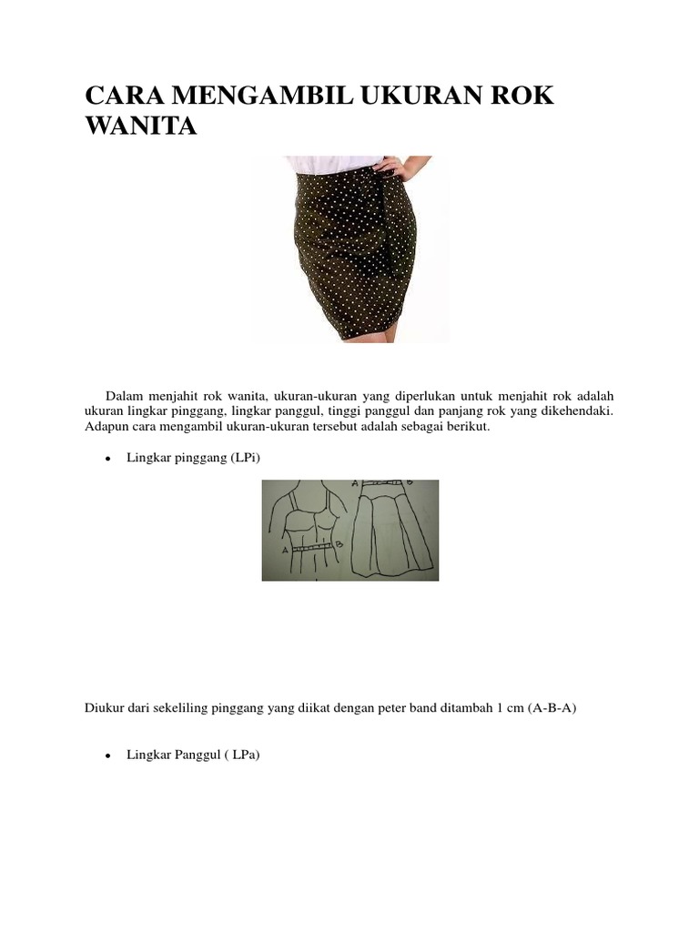 Cara Mengambil Ukuran Rok Wanita | PDF
