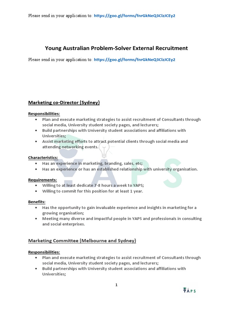 (External) Role Description - YAPS | PDF | Recruitment | Marketing