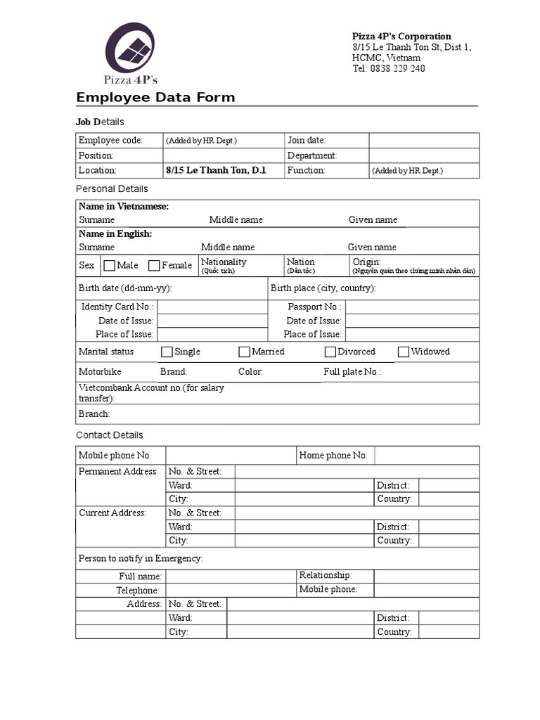Employee Detail Form | PDF | Ho Chi Minh City | Vietnam