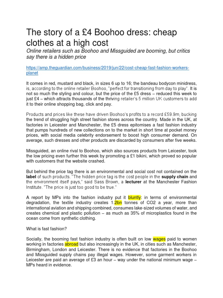 The Story of A 4 Boohoo Dress: Cheap Clothes at A High Cost | PDF ...