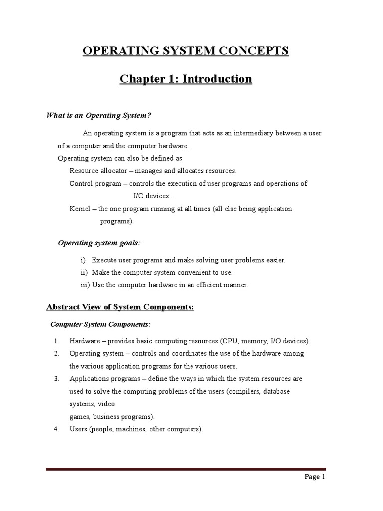 Operating System Concepts Chapter 1 Introduction Pdf Operating System Computer Program 