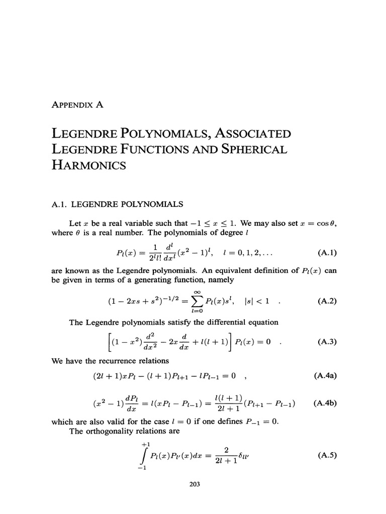 Legendre Polynomials, Associated Legendre Functions and Spherical Harmonics | PDF | Mathematical ...