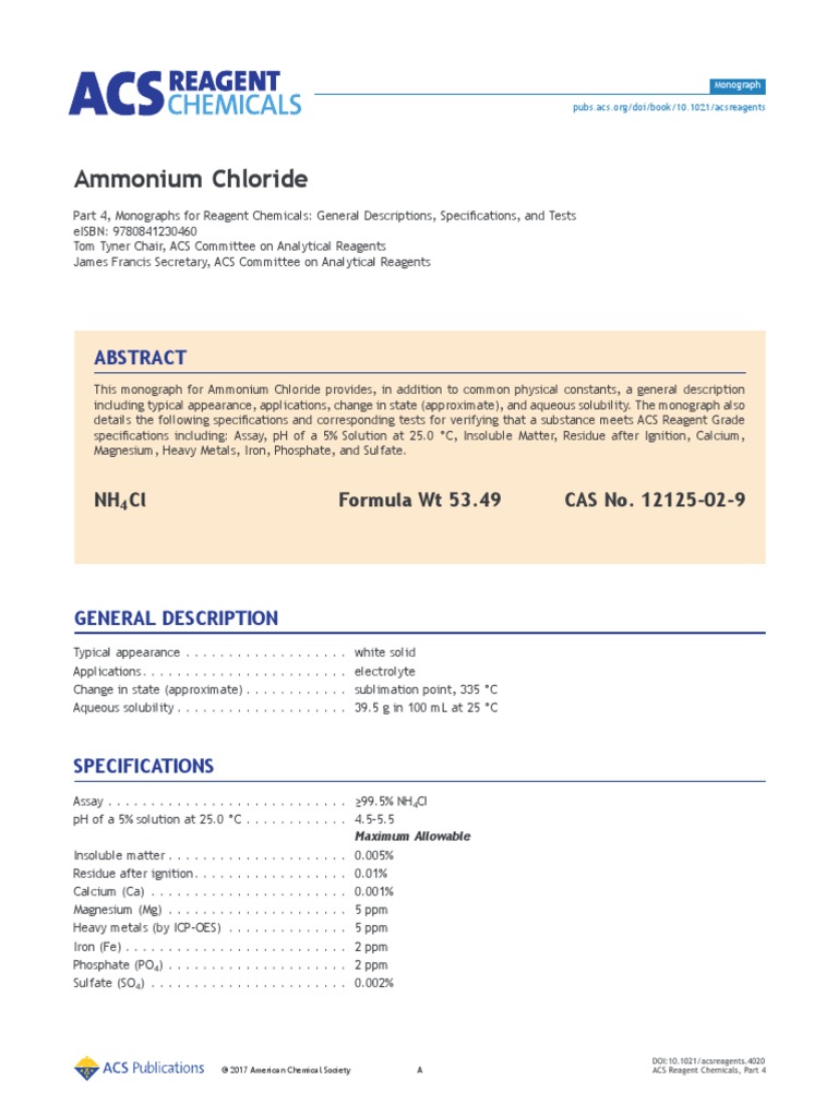 Reagent Chem Monograph Acs Reagent Chemicals Acs Public | PDF ...