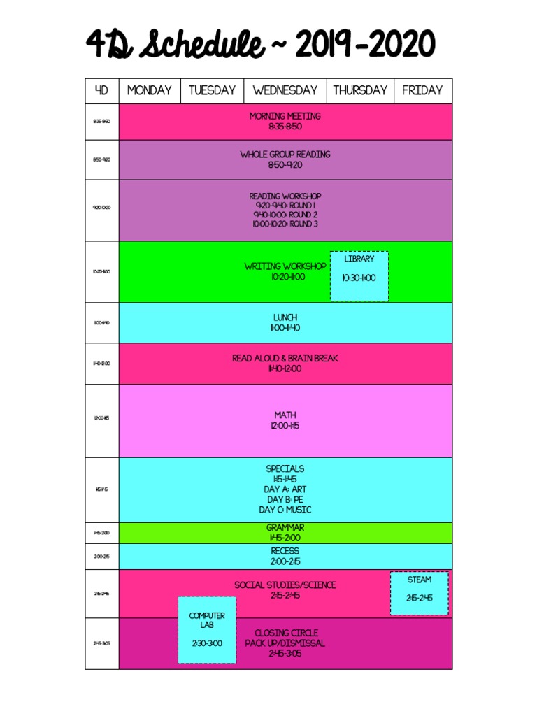 4d 2019-2020 Schedule | PDF
