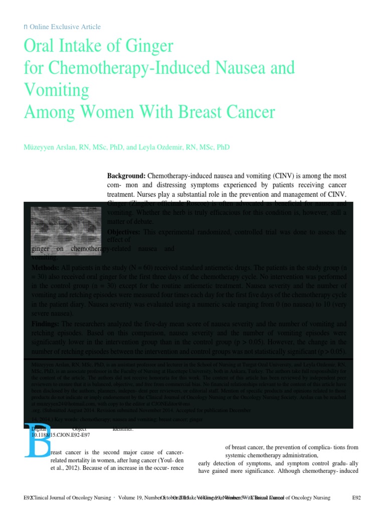 Oral Intake of Ginger For Chemotherapy-Induced Nausea and Vomiting ...