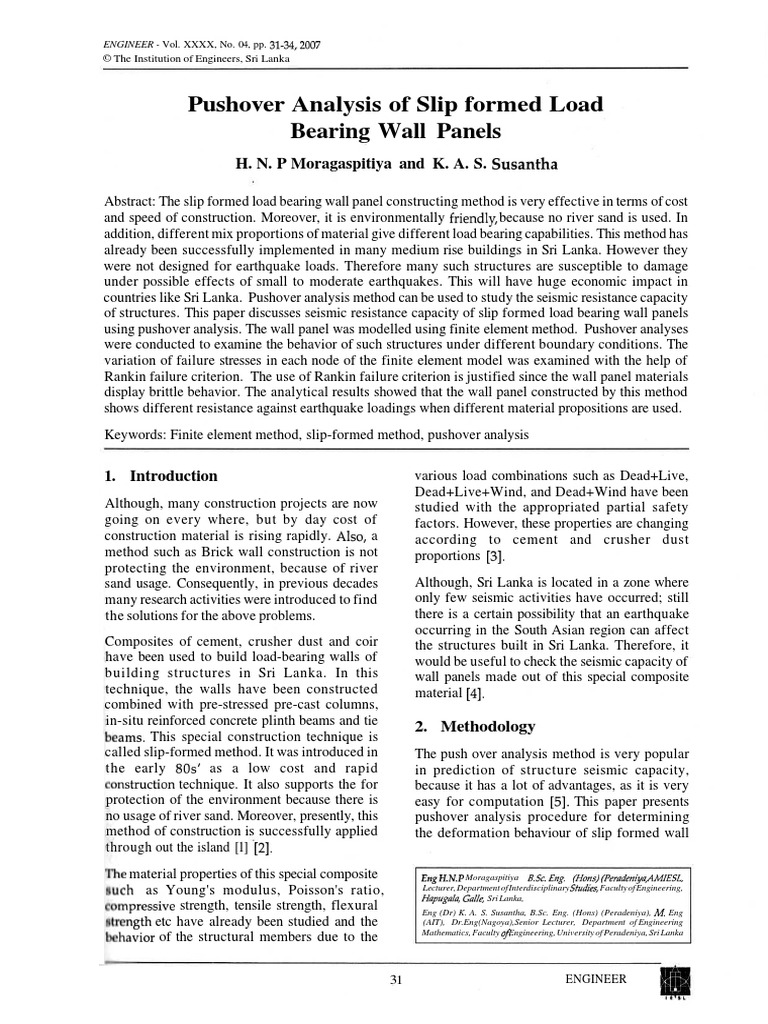 Pushover Analysis of Slip Formed Load Bearing Wall Panels: H. N. P Moragaspitiya and K. A. S ...