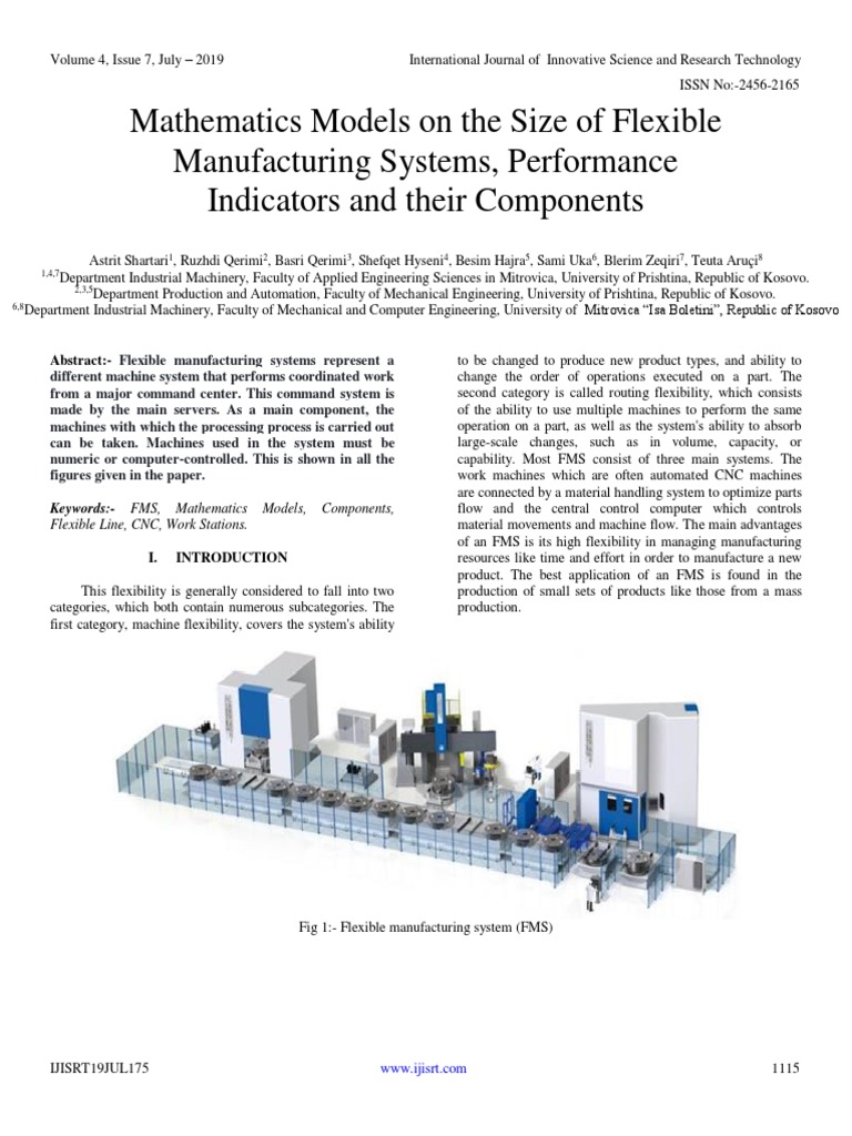 Mathematics Models On The Size of Flexible Manufacturing Systems ...
