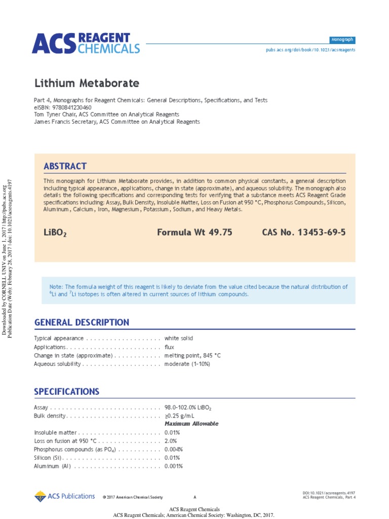 Lithium Metaborate: Libo Formula WT 49.75 CAS No. 13453-69-5 | PDF ...