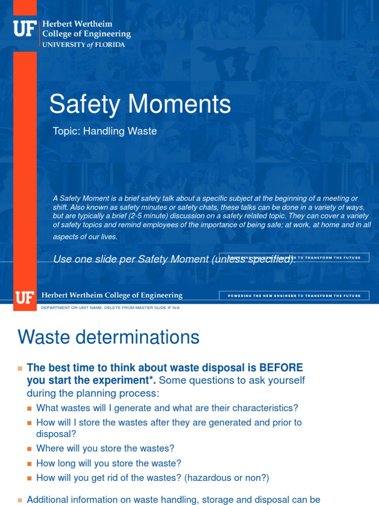 Safety Moments: Topic: Handling Waste | Download Free PDF | Chemistry ...