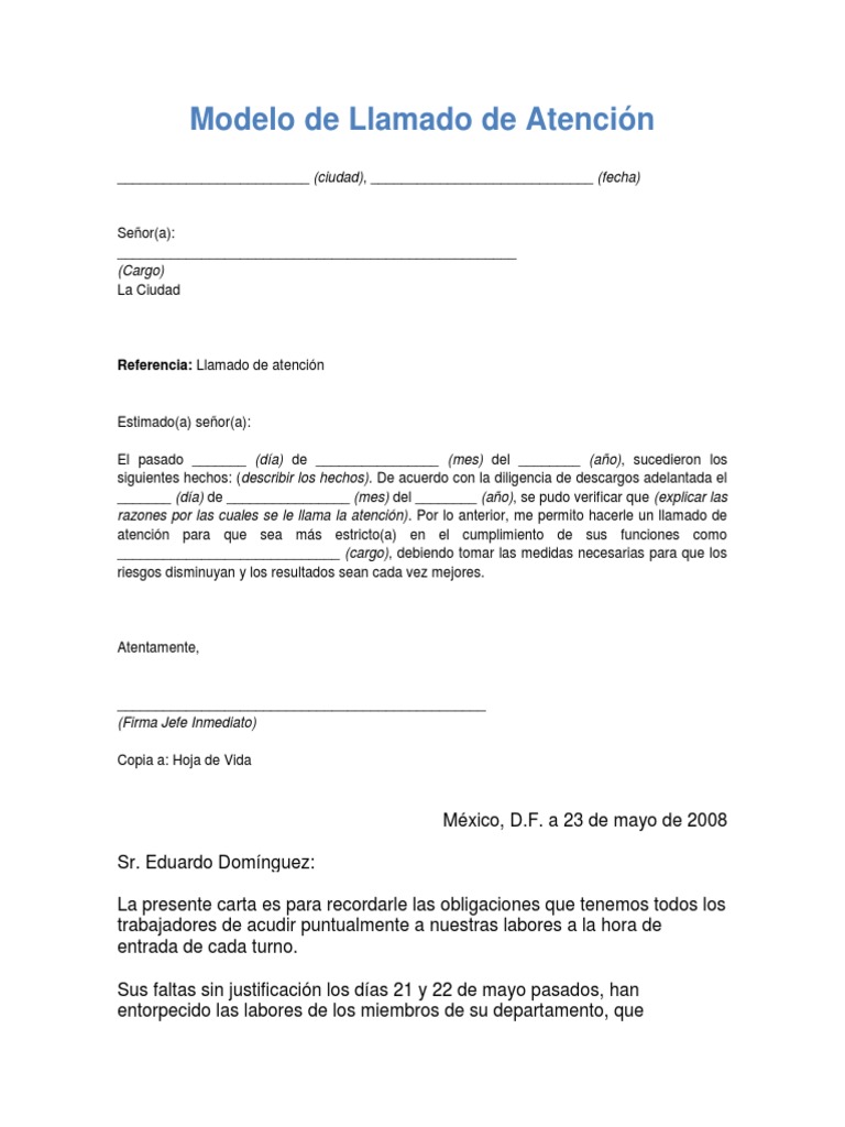 Modelo Llamado de Atención | PDF | Derecho laboral | Gestión de ...