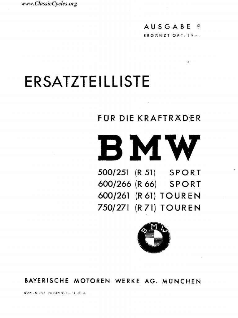 BMW R51 R66 R61 R71 Ersatzteilliste Illustrated Parts List Diagram ...