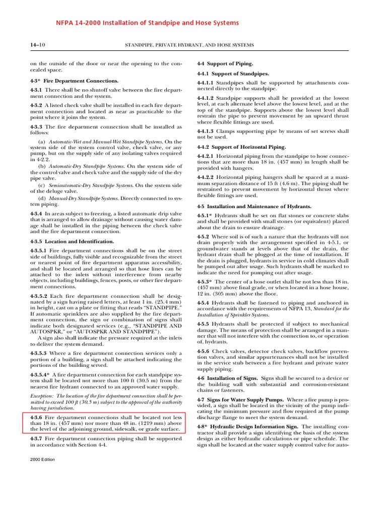 NFPA 14-2000 Installation of Standpipe and Hose Systems | PDF | Fire ...
