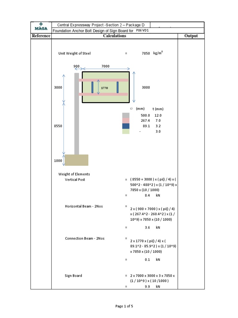 Anchor Bolt Calculation For Sign Post | PDF | Wind Speed | Screw