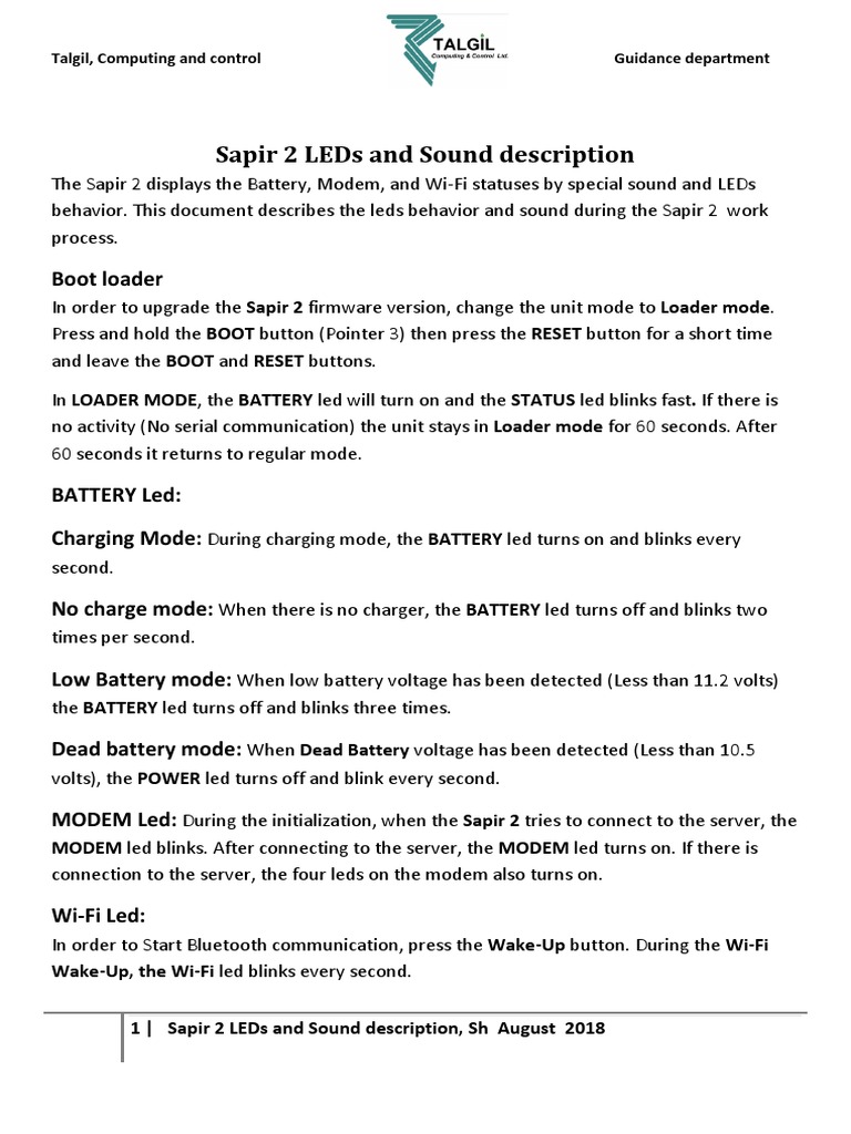 Sapir 2 LEDs and Sound Description | PDF | Technology & Engineering