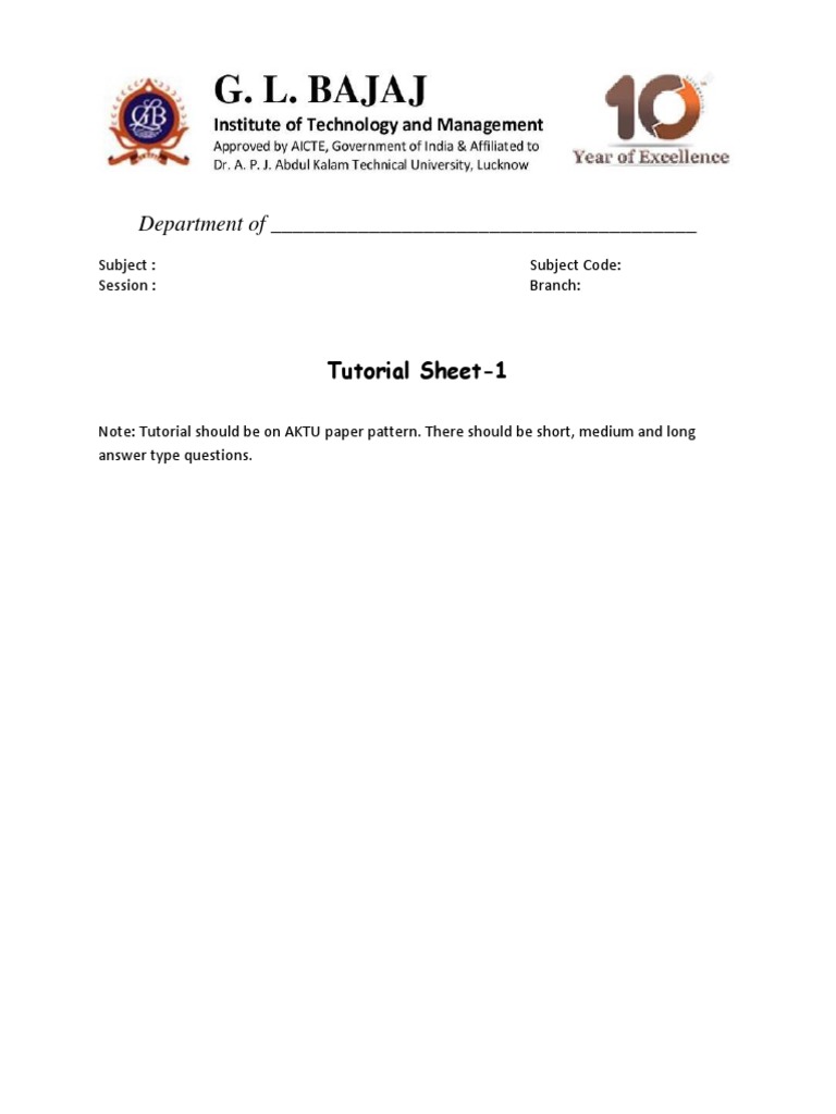 Department of - : Tutorial Sheet-1 | PDF