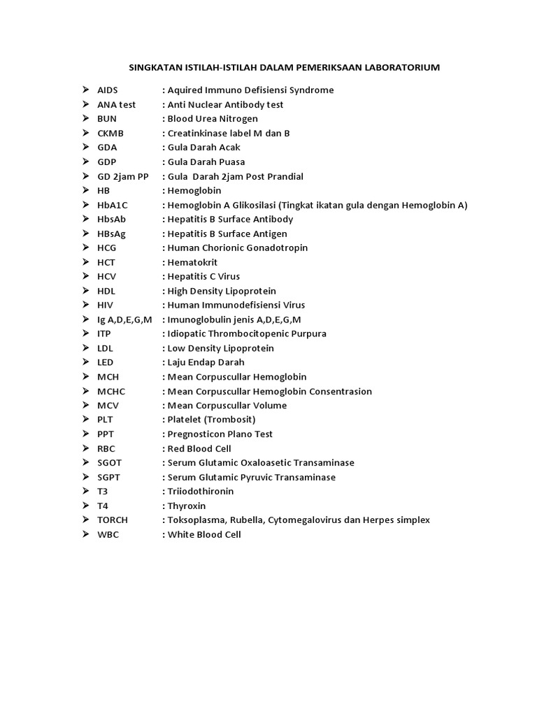 Lab Test Abbreviations Guide | PDF