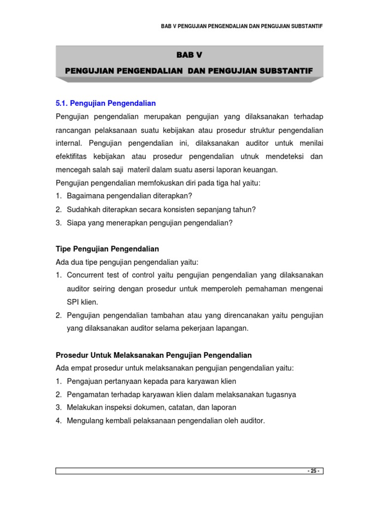 BAB V Pengujian Pengendalian Dan Substantif | PDF | Pengelolaan Keuangan & Uang | Teknologi ...