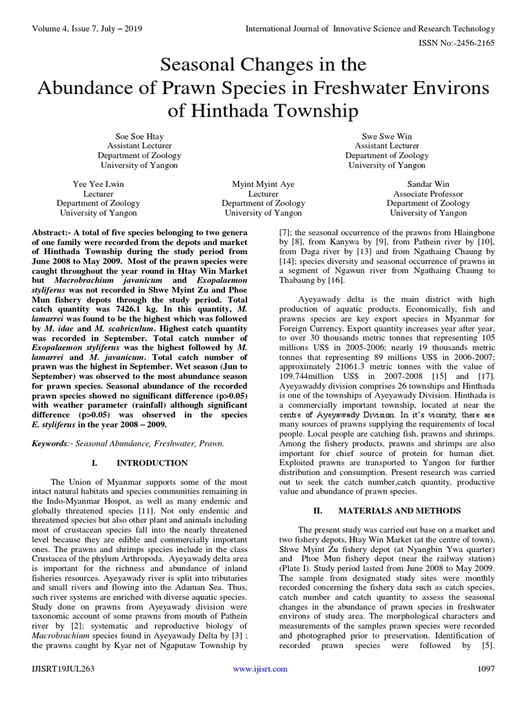 Seasonal Changes in The Abundance of Prawn Species in Freshwater ...