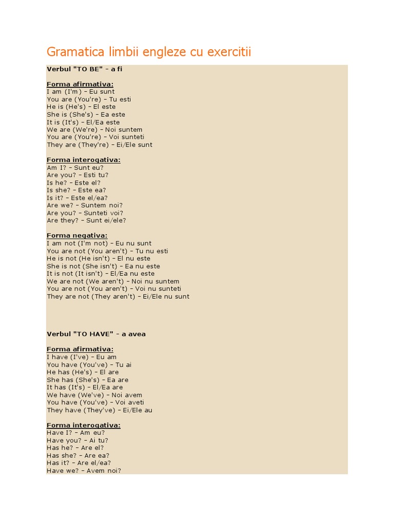 Gramatica Limbii Engleze Cu Exercitii | PDF
