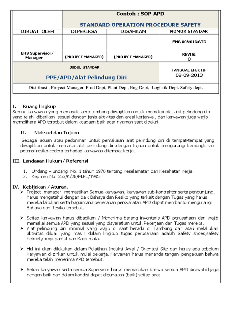 Lampiran 5 SOP APD | PDF