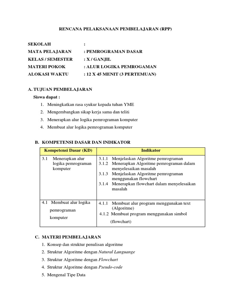 RPP-1 Alur Logika Pemrograman 1-3 | PDF