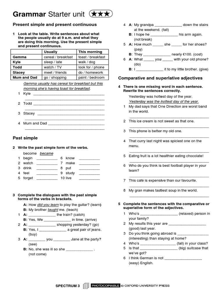 Spectrum TRD3 GV Starter 3 | PDF | Language Mechanics | Grammar