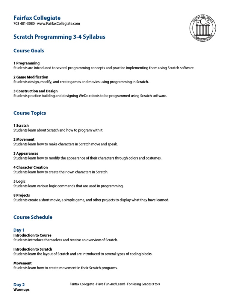 Scratch Programming 3-4 Syllabus | PDF | Scratch (Programming Language ...